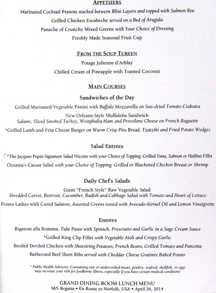 Regatta to Bermuda Menus
